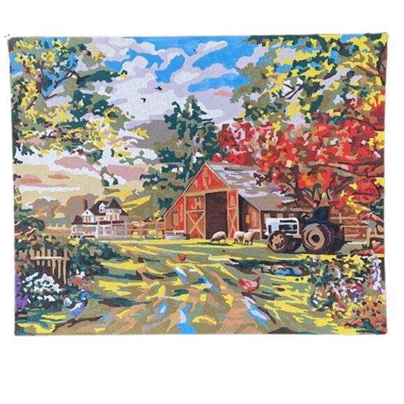 Art | Completed Paint By Number Farmhouse Country Barn Scene Colorful ...